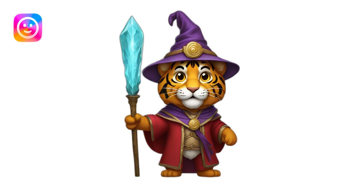 mature stern tiger wizard with staff wearing fez emoji | AI Emoji Generator
