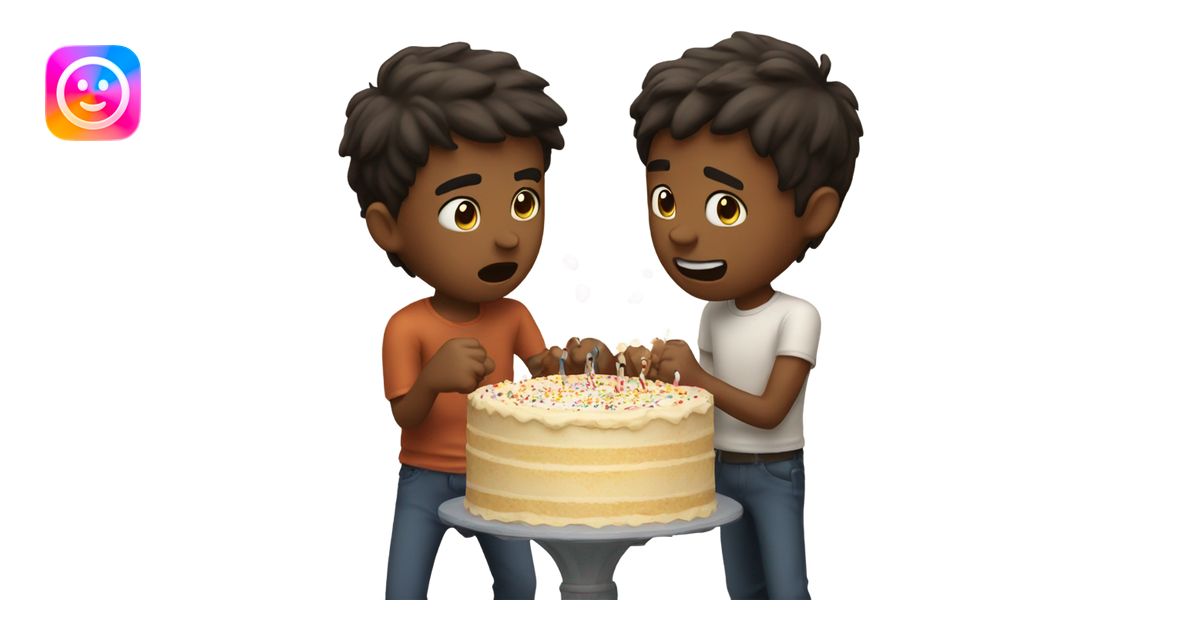 Two boys fighting over cake emoji | AI Emoji Generator