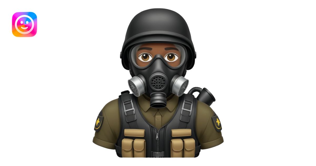 black soldier in black bulletproof vest and gas mask emoji | AI Emoji ...