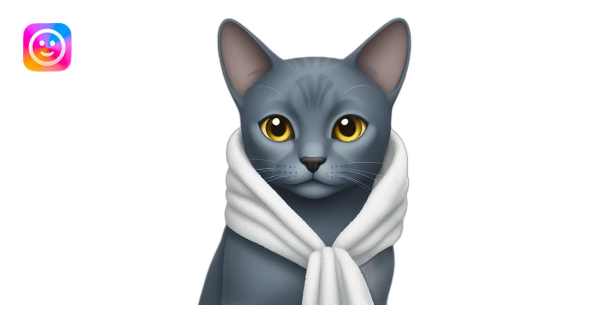 a darker russian blue cat walks hold a towel with his mouth emoji | AI ...