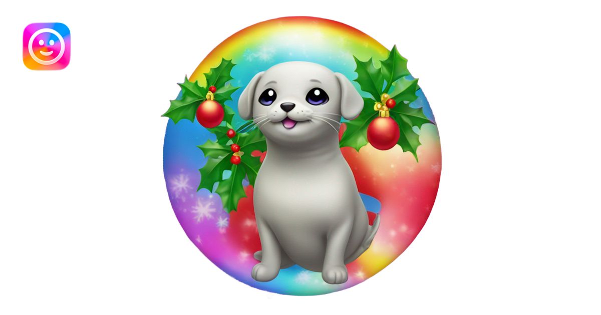 Lisa frank rainbow seal with Christmas holly emoji | AI Emoji Generator