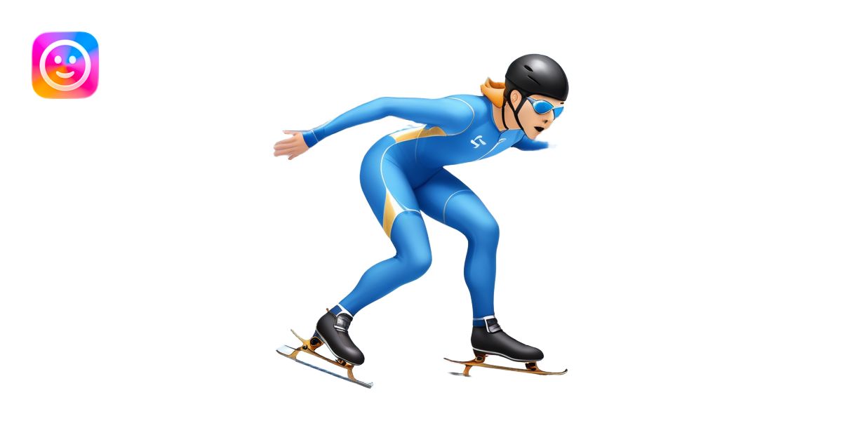 An icon showing a speed skater in a dynamic pose racing along a glossy ...