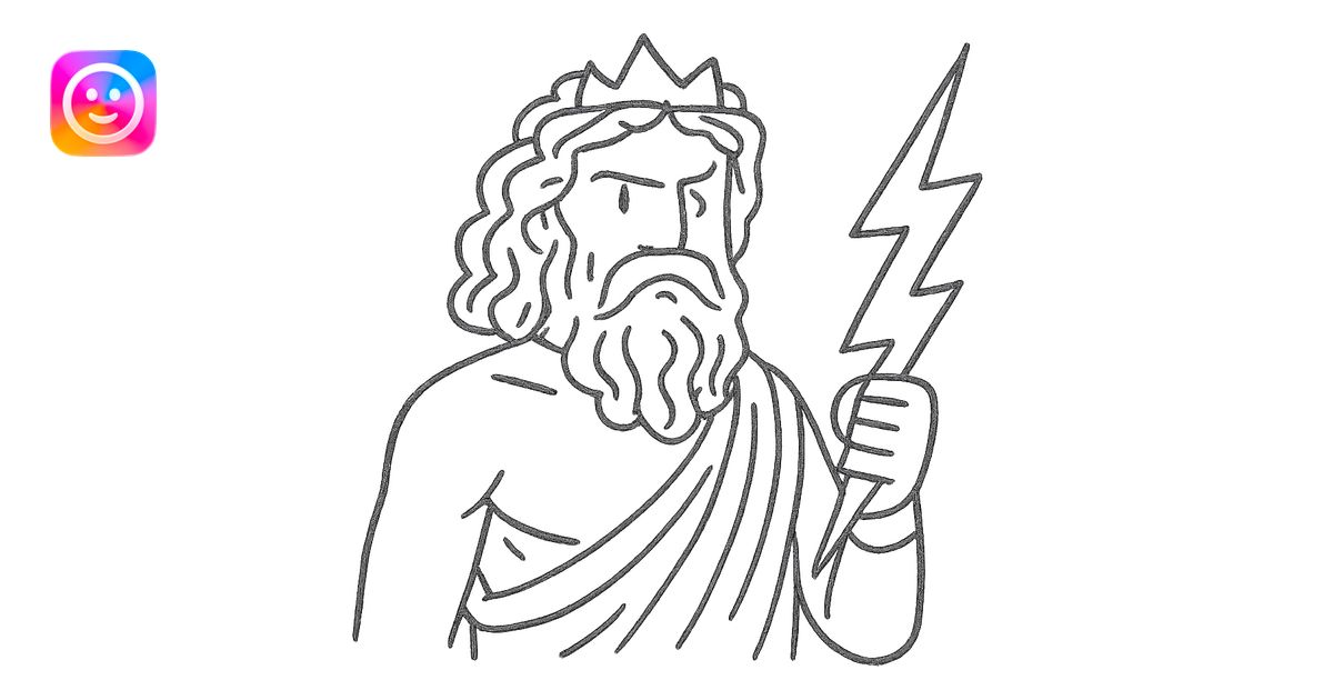 A detailed illustration of Zeus, the Greek god, with his beard, long ...