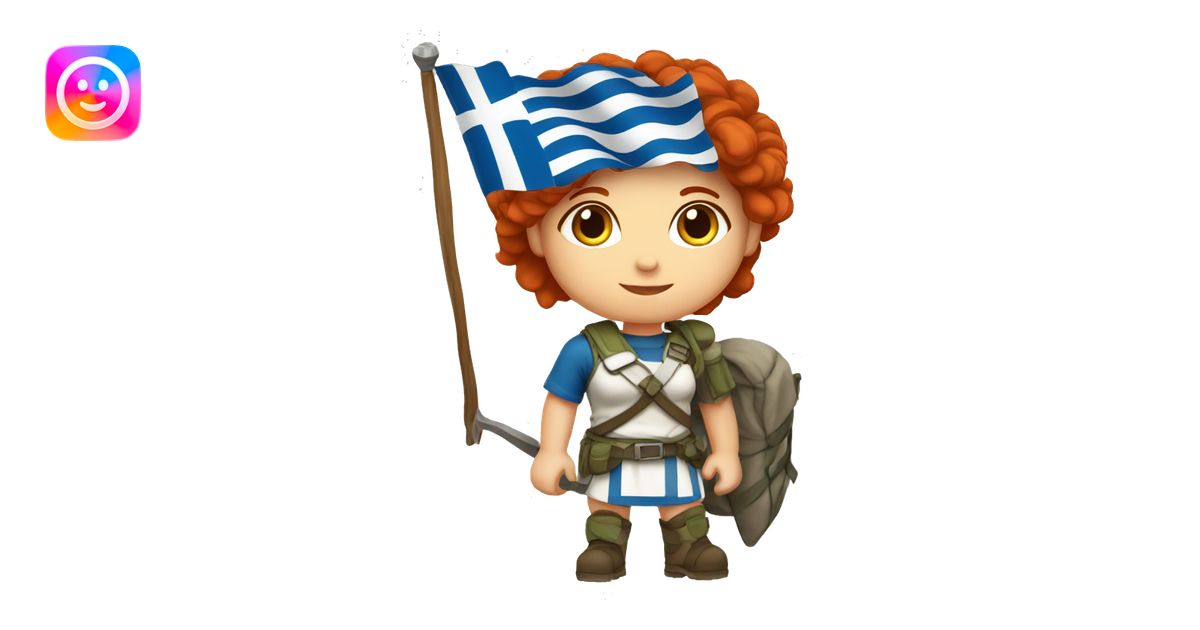 a red hair female mountain summiteer with greek flag emoji | AI Emoji ...