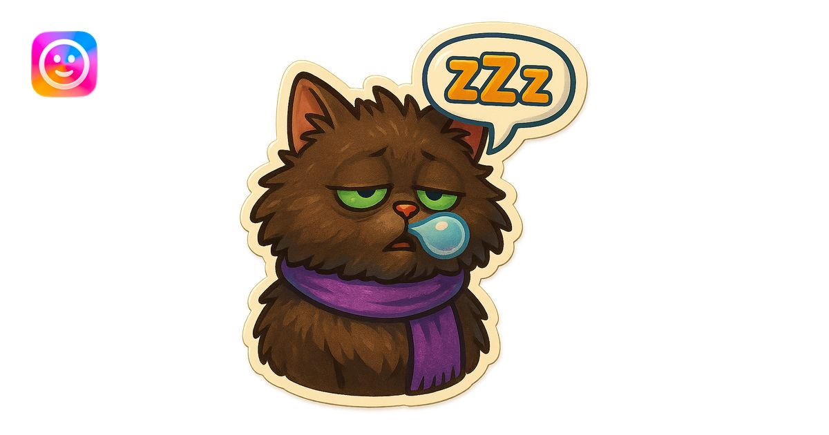 Fluffy cute sleepy dopey tired exhausted dark-brown cat with green eyes ...