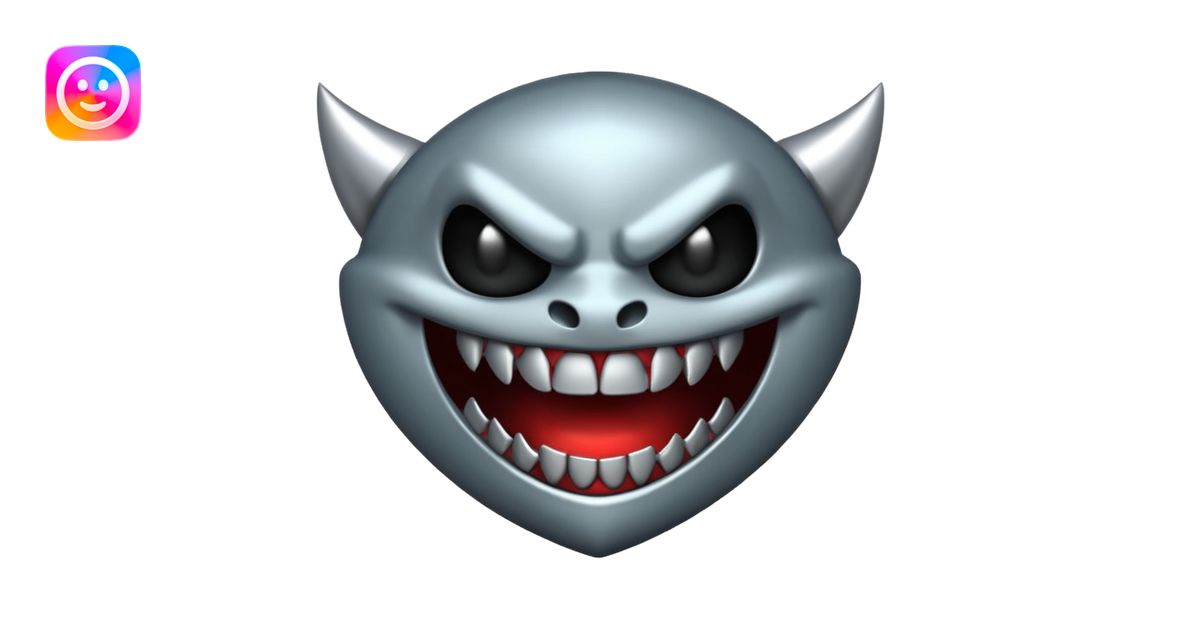 Stylized emoji icon of metallic teeth with sharp fangs, chrome texture ...