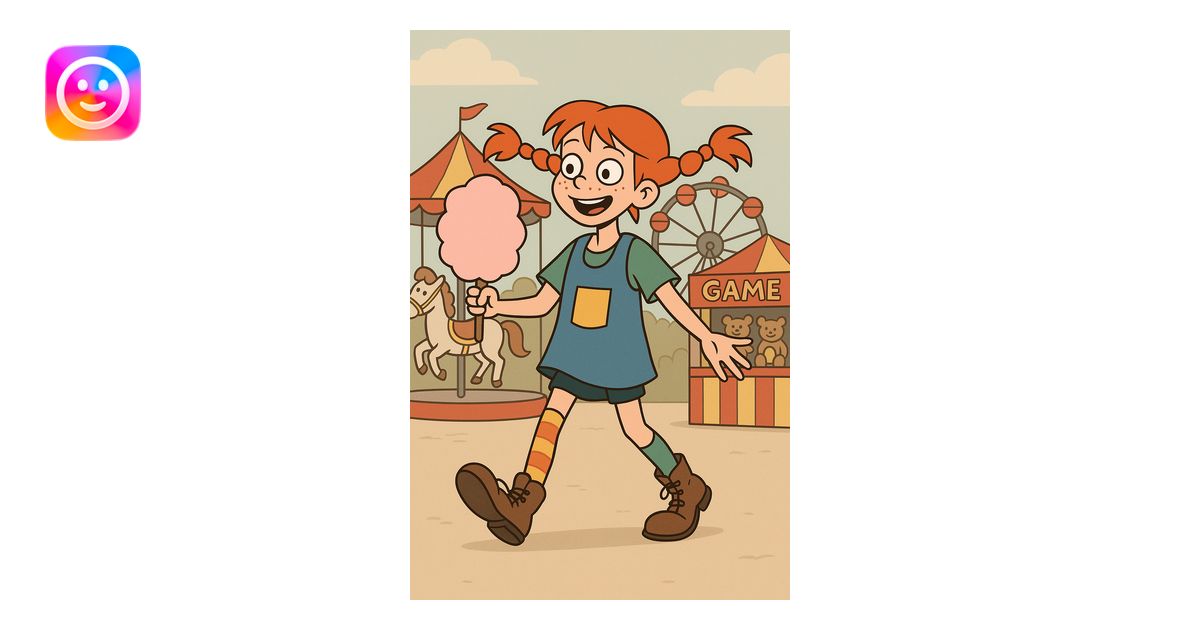 Pippi Longstocking Pippi går på tivoli illustration | AI Emoji Generator