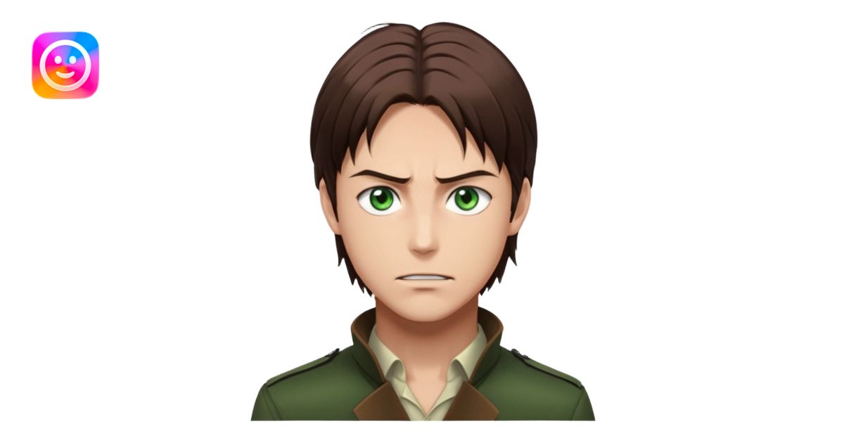 “Make him look like Eren Yeager S3 — long brown hair tied back, strong ...