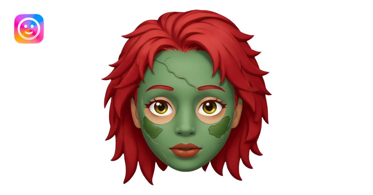messy green full face clay mask red hair emoji | AI Emoji Generator