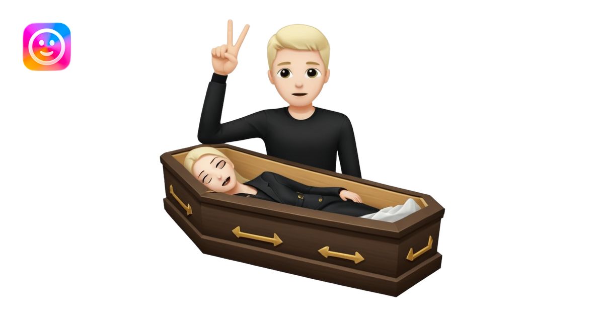 Tossed in coffin throwing up peace sign emoji | AI Emoji Generator