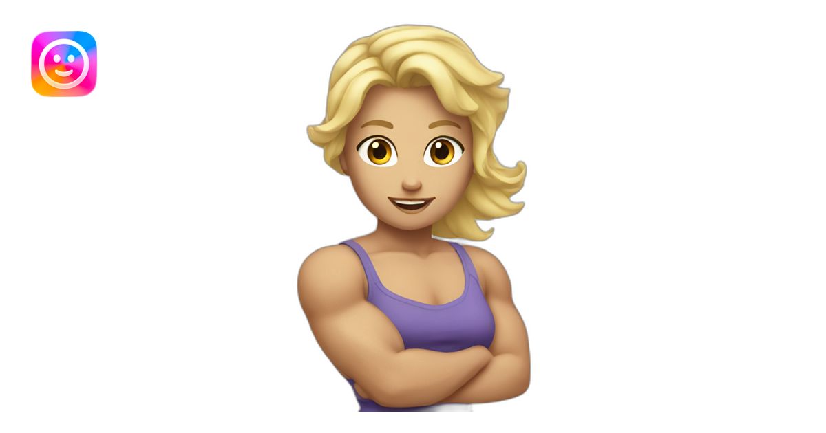 Strong muscle arm blonde girl emoji | AI Emoji Generator
