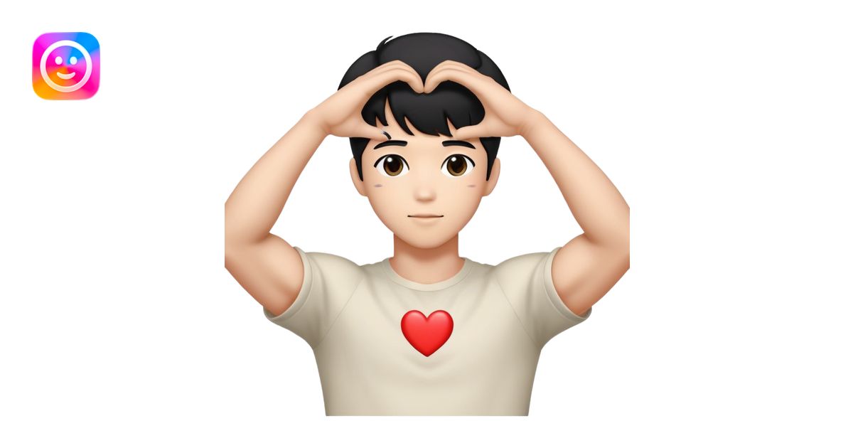 Black-haired male idol forming a heart shape with his arms above his ...
