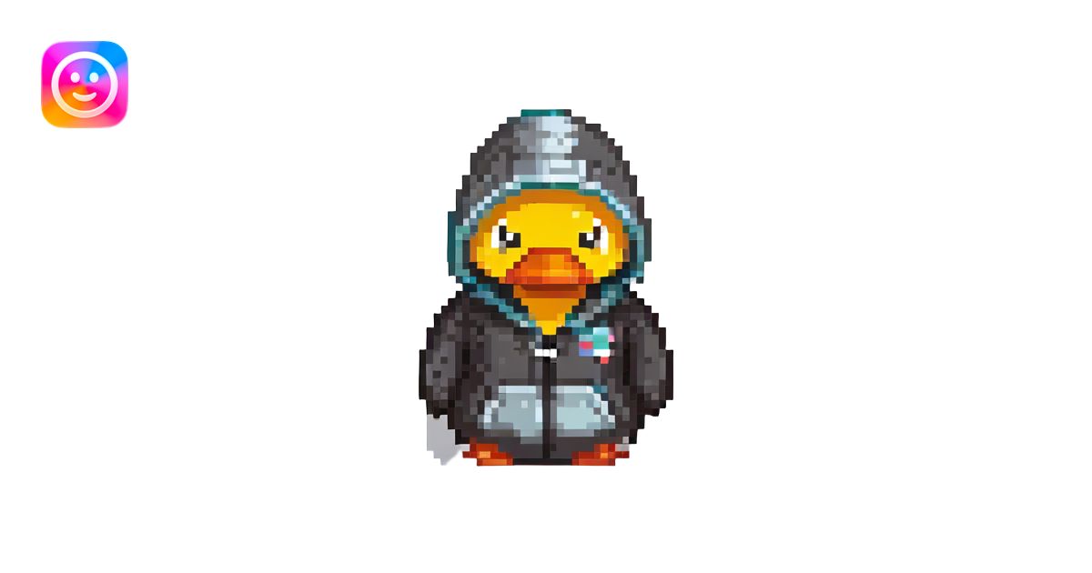 black rubber duck with tiny hoodie, hacker illustration | AI Emoji ...