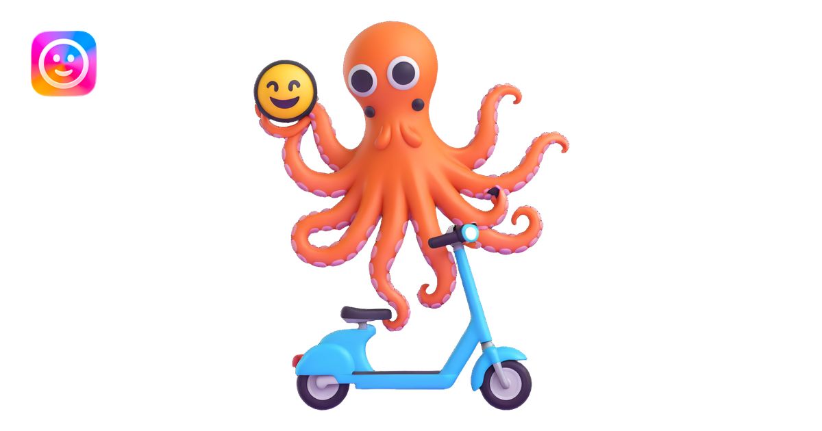 octopus riding a scooter, 3D emoji style emoji | AI Emoji Generator