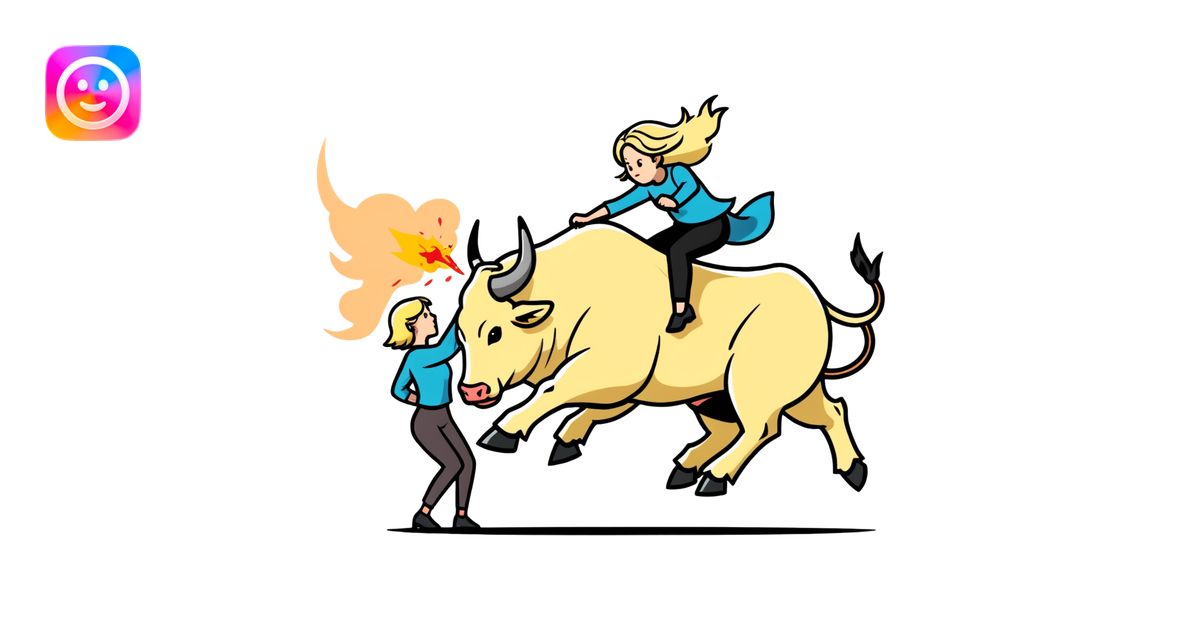 Blonde woman taking down a bull whose brain is exploding image | AI ...