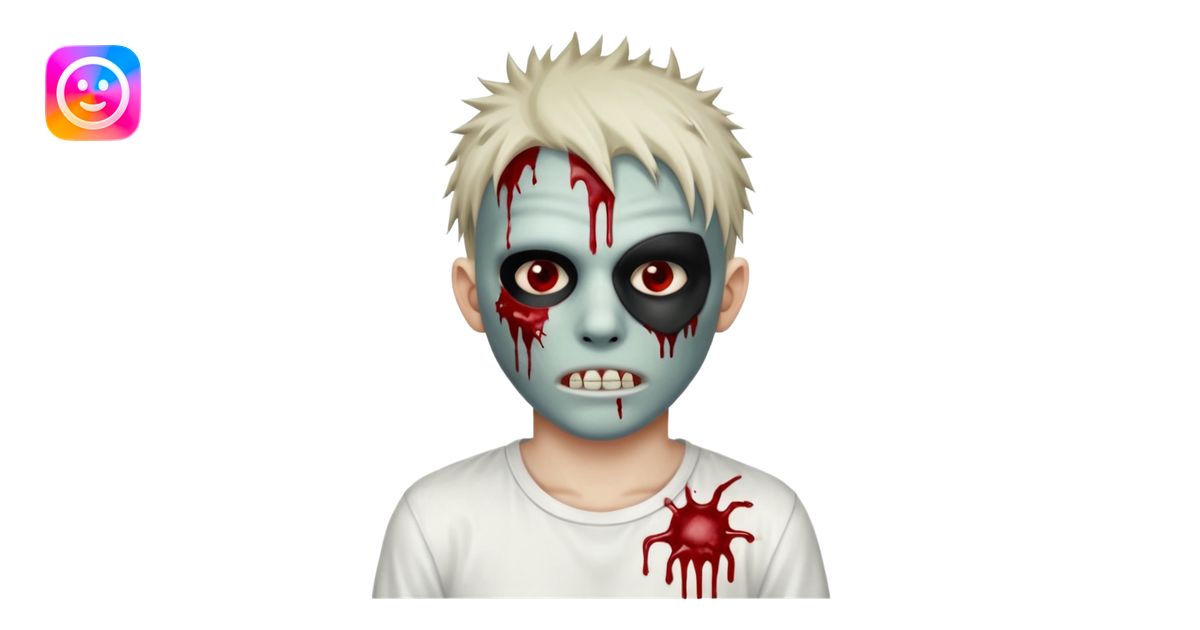 zombie boy with spiky emo hair and white shirt emoji and He wears an ...