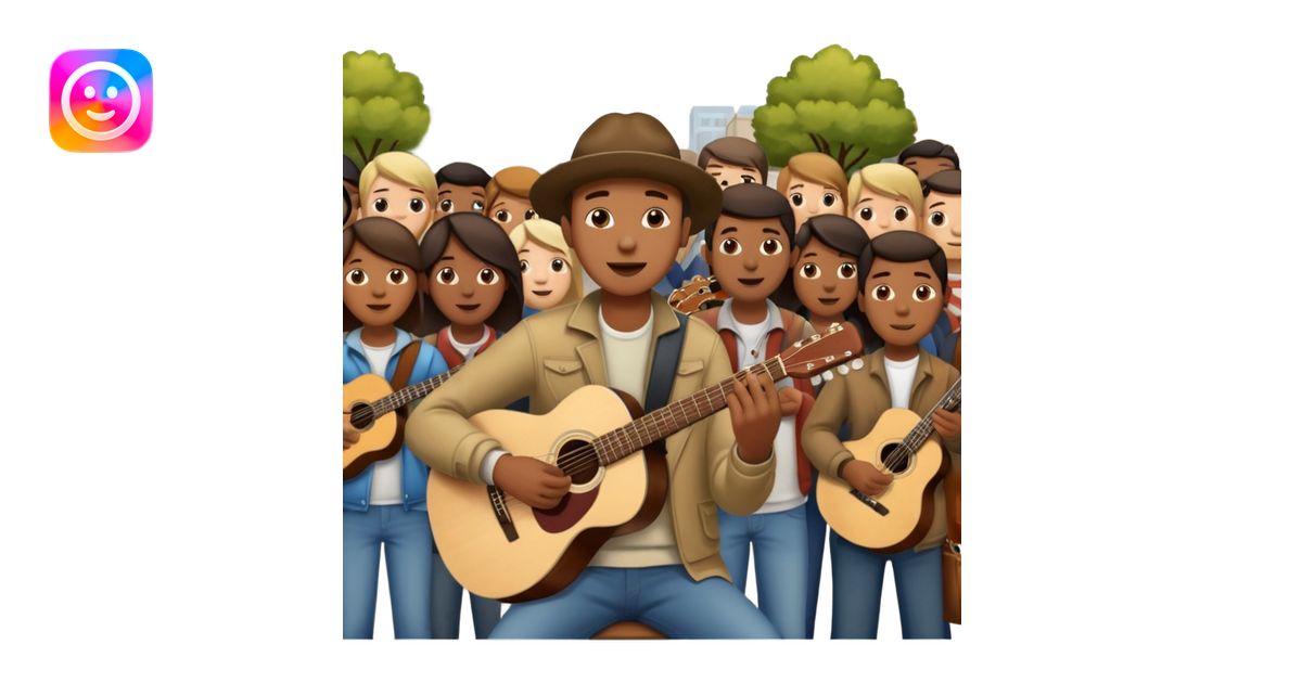 Street Musician in fan photo with crowd, Street Memories. emoji | AI ...