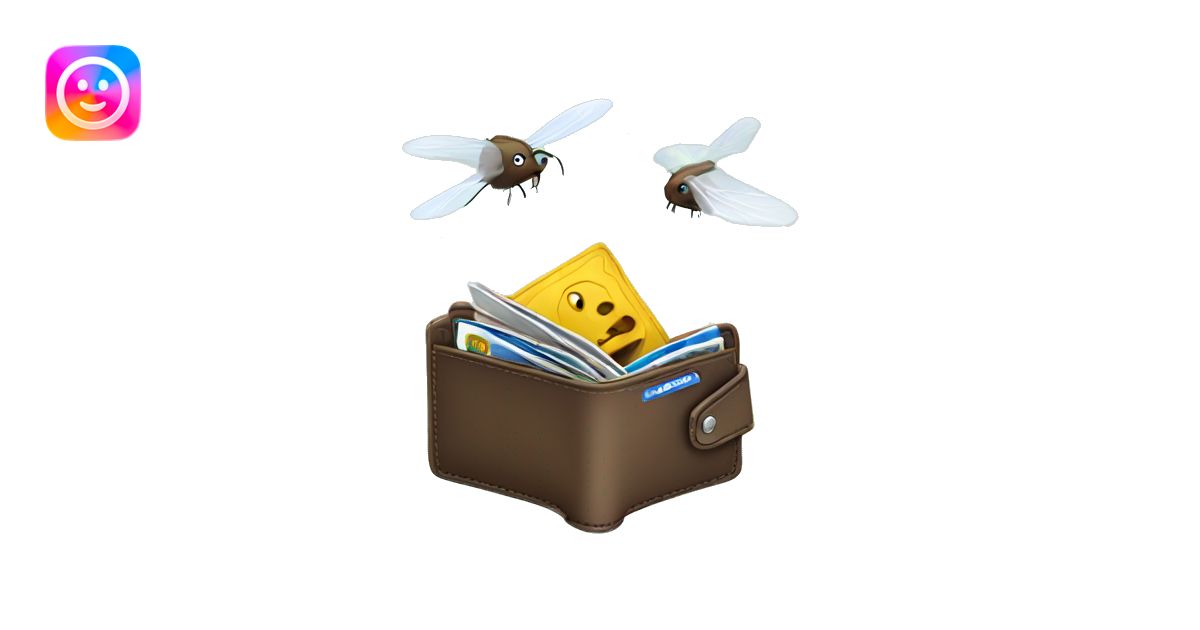 Wallet having no money and flies coming out emoji | AI Emoji Generator