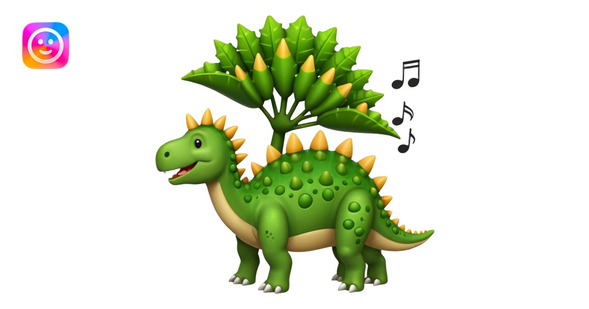cartoon stegosaurus with music notes funny emoji | AI Emoji Generator