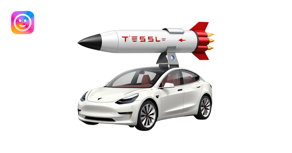 Tesla model 3 white. Two rockets mounted flat on roof emoji | AI Emoji ...