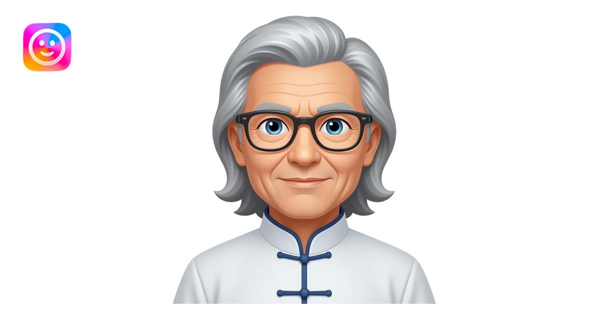 60 years taichi lady medium-long gray hair blue eye and glass emoji ...