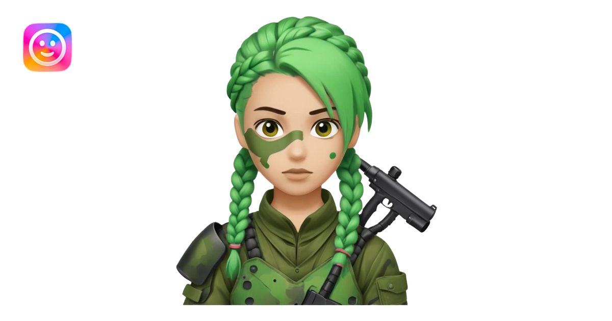 paintball player with geared face boy braided green hair emoji | AI ...