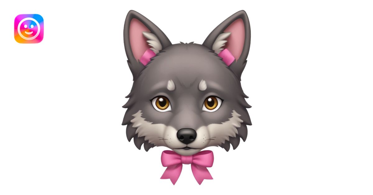 Pleading sad Face cute dark grey wolf with a pink ribbon on his ear ...