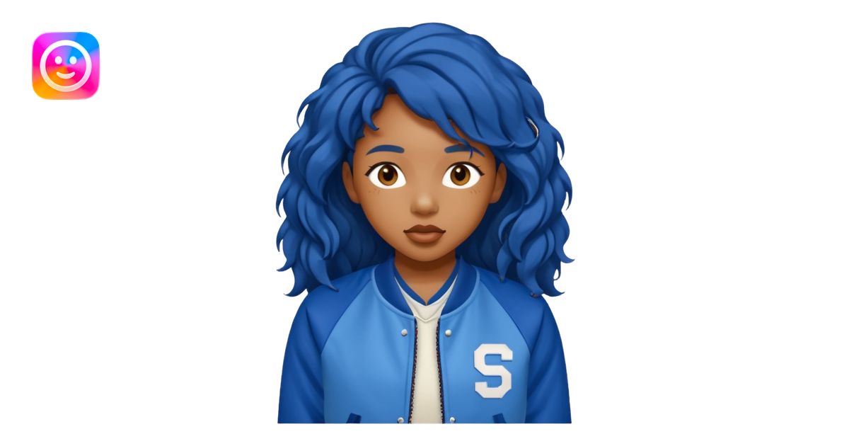 sza is wear a blue baseball jacket emoji | AI Emoji Generator