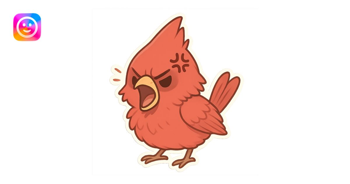 Chibi-style male cardinal yelling with open beak, feathers fluffed ...