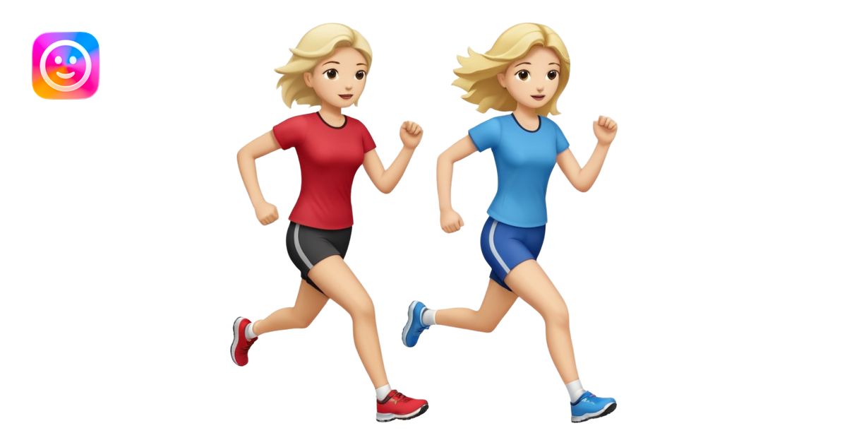 I want 2 women holding hands running in same direction, one is brunette ...