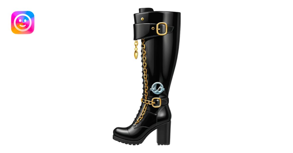 knee-high ultra detailed black patent leather boots with metallic ...