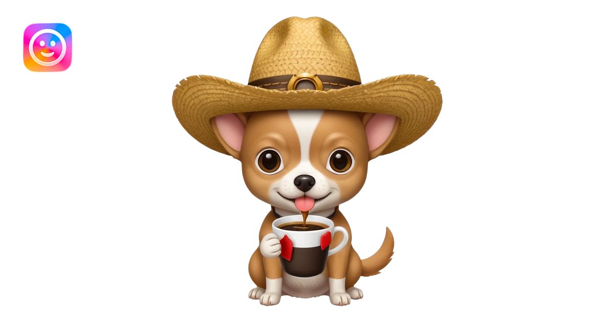Chihuahua negro con cafe con sombrero de paja emoji | AI Emoji Generator