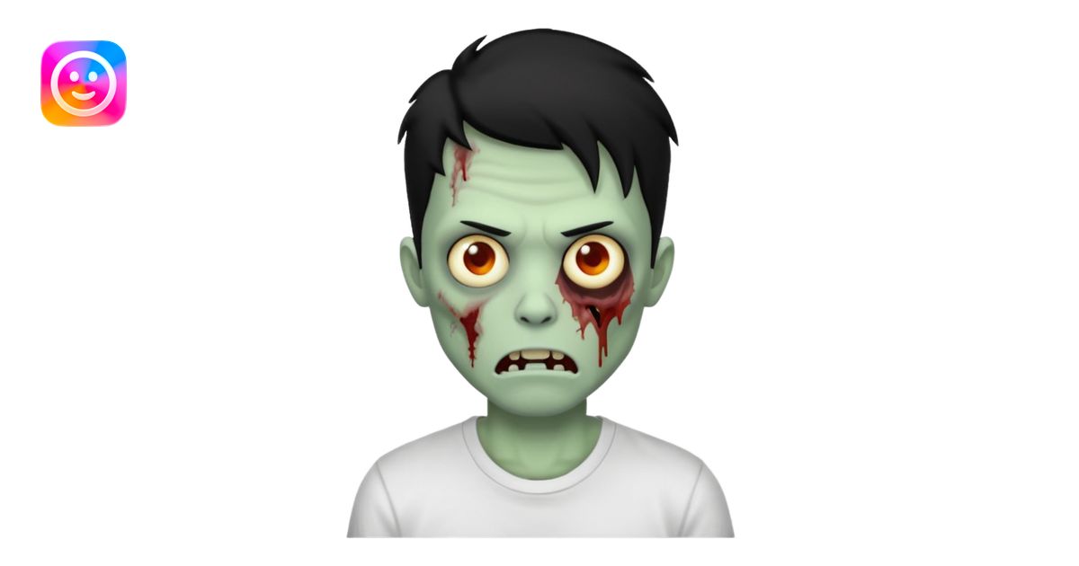 Rosto de frente classico de zombie boca meio torta cabelos pretos no ...