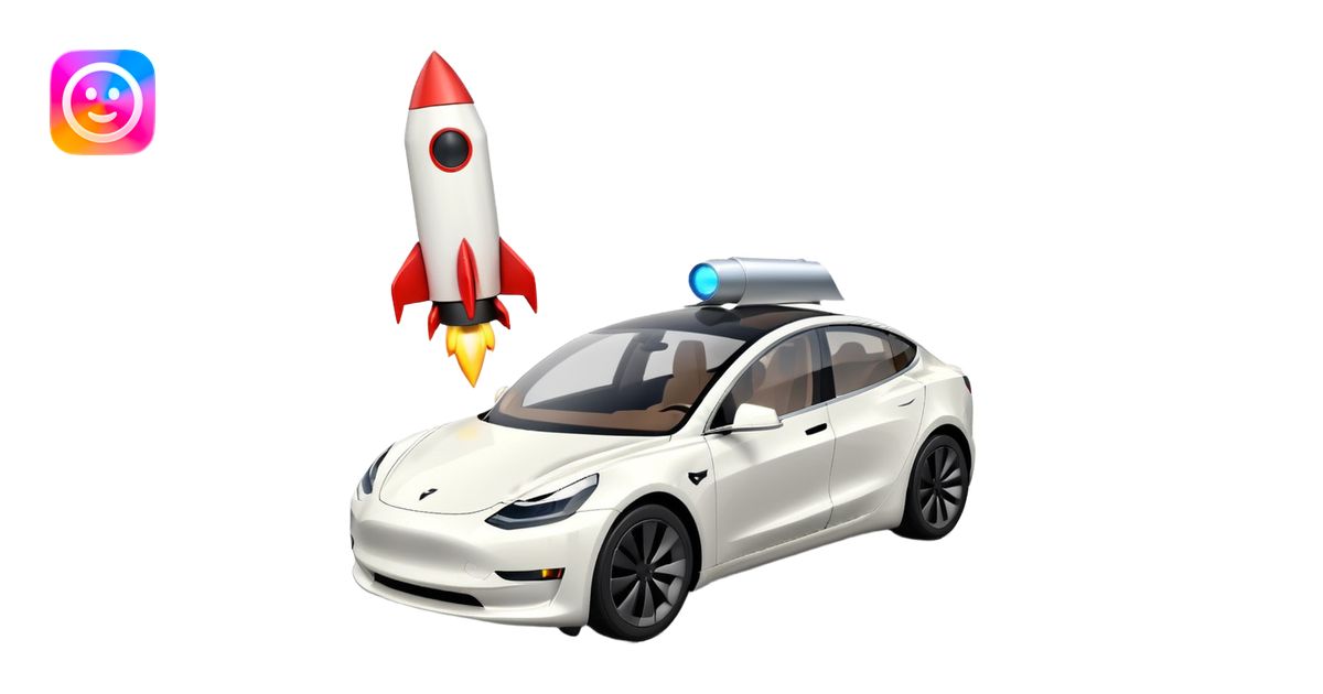 Tesla model 3 white. Two small rockets mounted flat on roof for extra ...