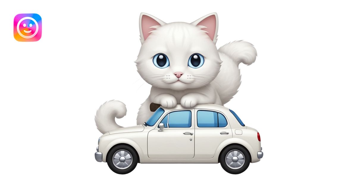Please create a small emoji the size of 🚗 featuring a pure white cat ...