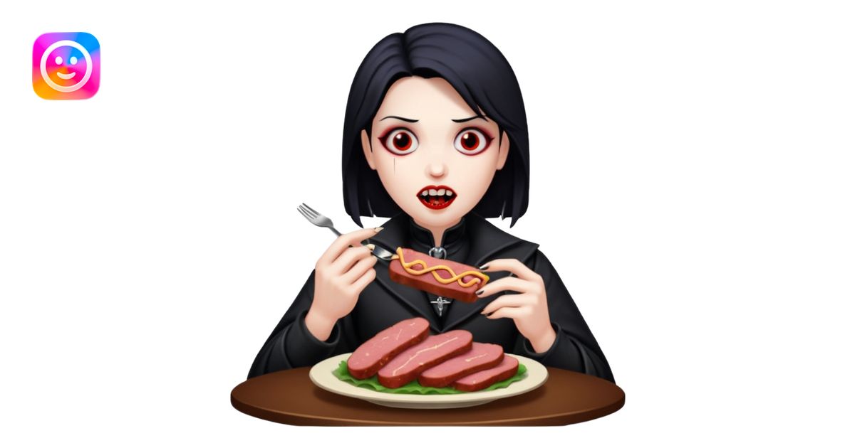 goth vampires eating a SPAM meat dinner emoji | AI Emoji Generator