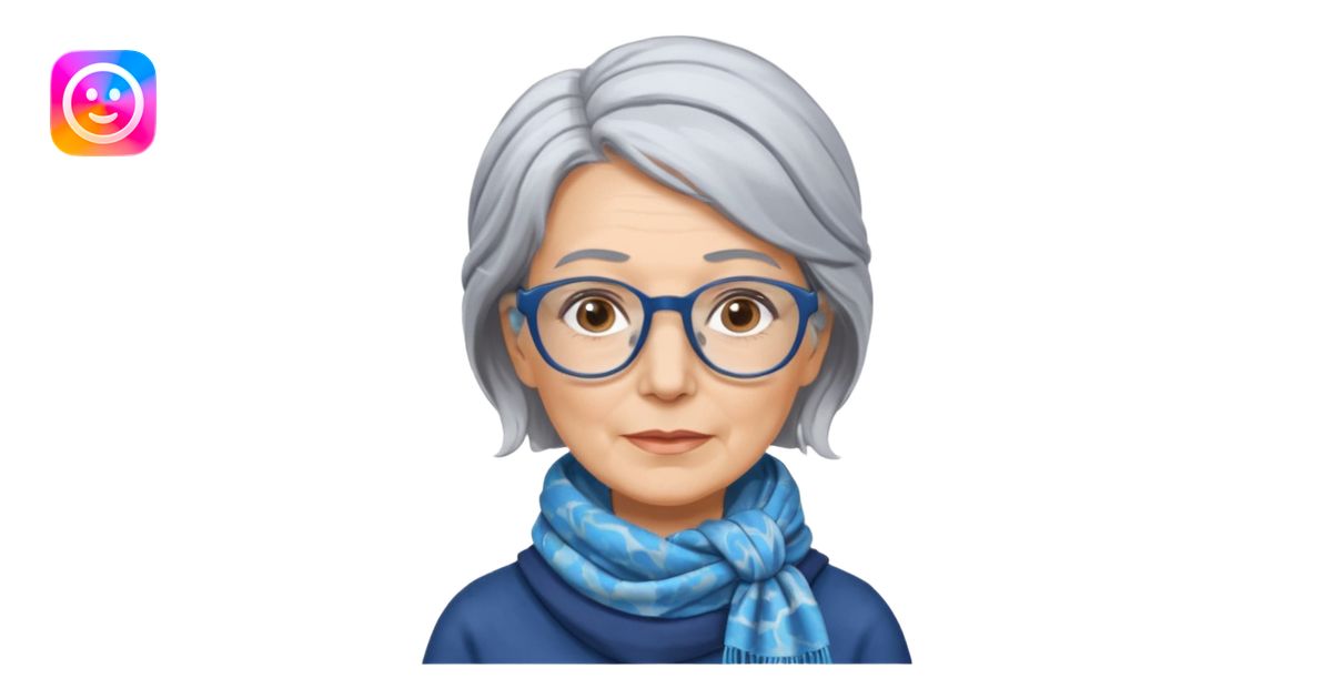 Older woman, shoulder length gray hair, wearing a scarf tied behind ...