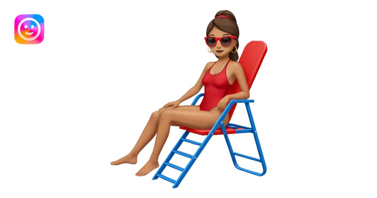 Female lifeguard – red swimsuit, sunglasses, sitting on tall lifeguard ...
