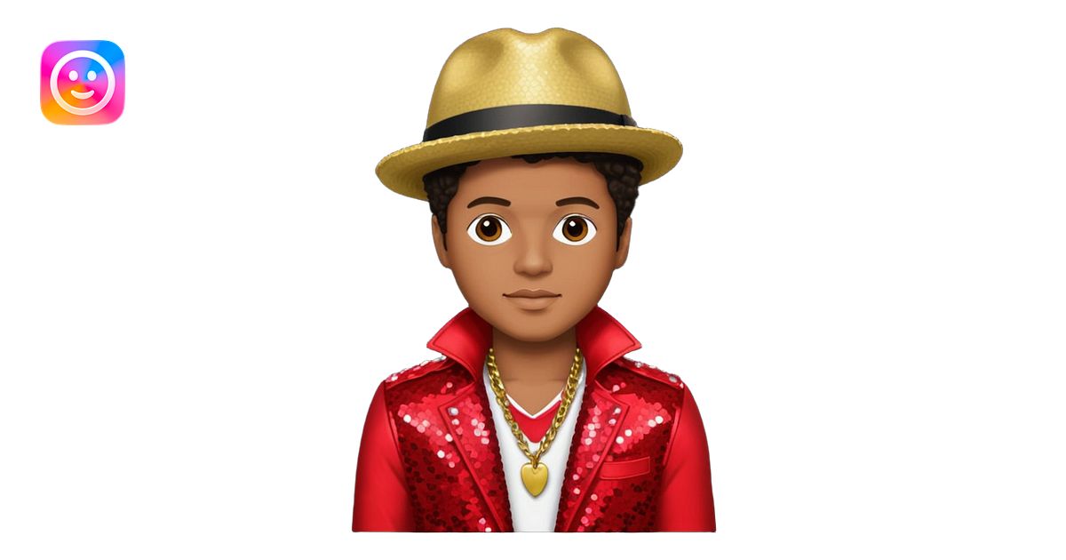 Bruno Mars with dark brown hair, red sequin outfit emoji | AI Emoji ...