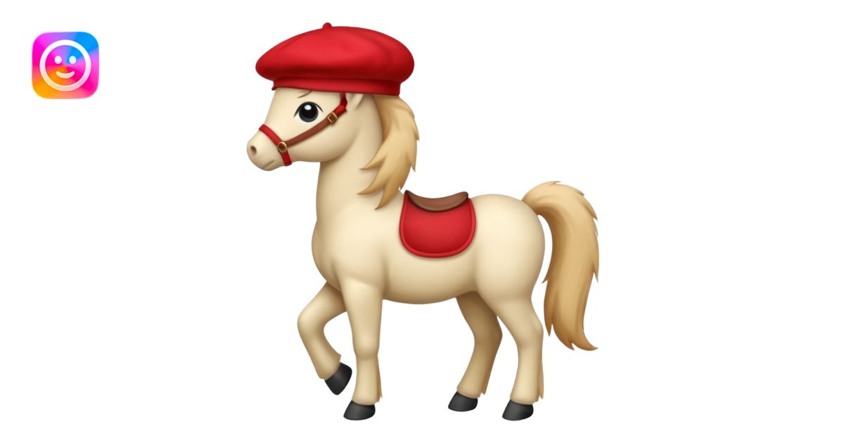 A cute pony (horse) emoji, full body, standing in side view, wearing a ...
