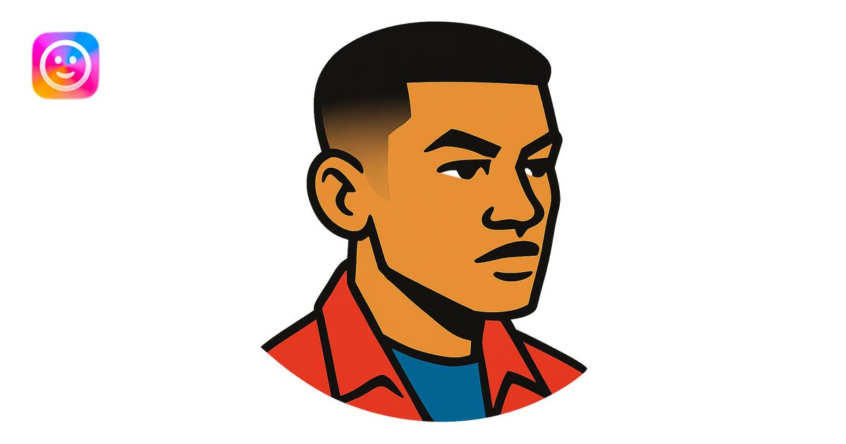 cartoon-style head with a low taper fade haircut, sharp edges, stylish ...