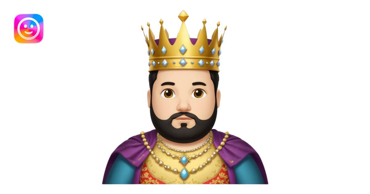 Bearded King, young fat king with short black beard, wearing crown ...