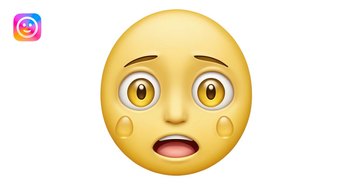 crying emoji with eyes open wide, visible eye bags, yellow emoji ...