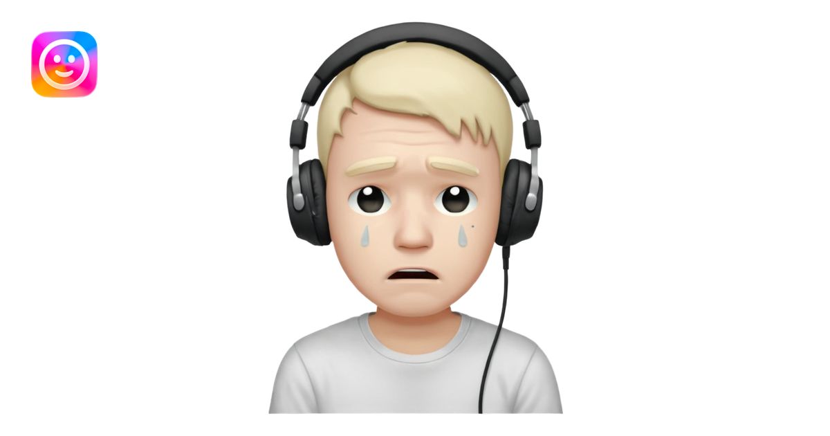Male, crying, wearing headphone having mic, t-shirt emoji | AI Emoji ...