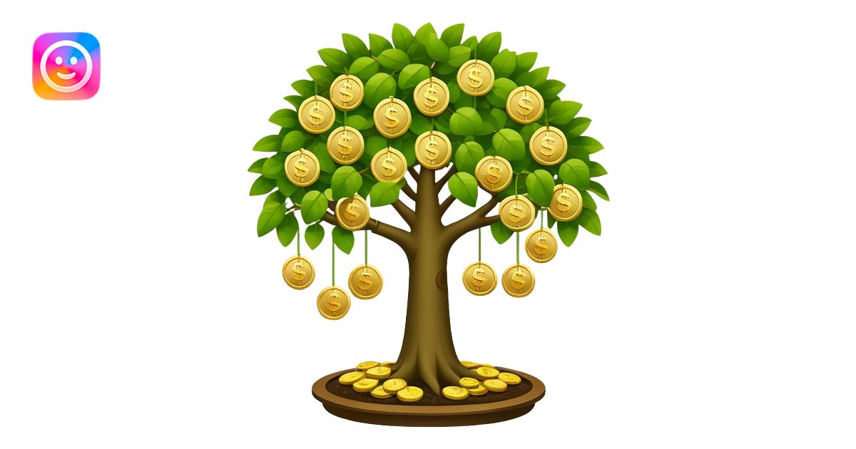Apple-style money tree, round soft green canopy. No pot, no ground ...