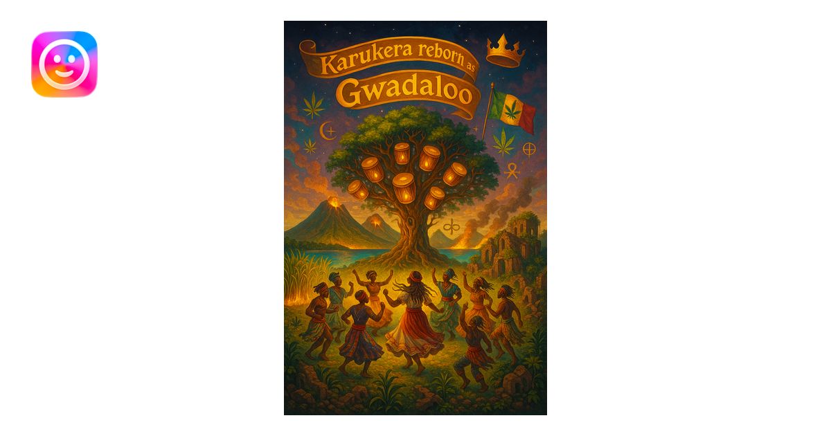 Create a powerful, surreal vision of the Caribbean island Guadeloupe ...