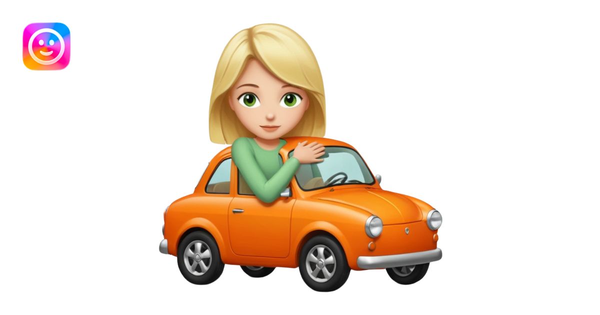 Blonde girl with green eyes Hughing a Orange car emoji | AI Emoji Generator