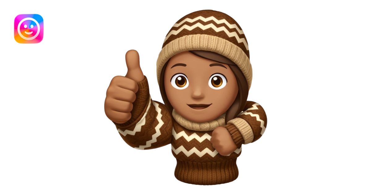 thumbs up fist, hand only, brown knit mitten with zig-zag beige pattern ...