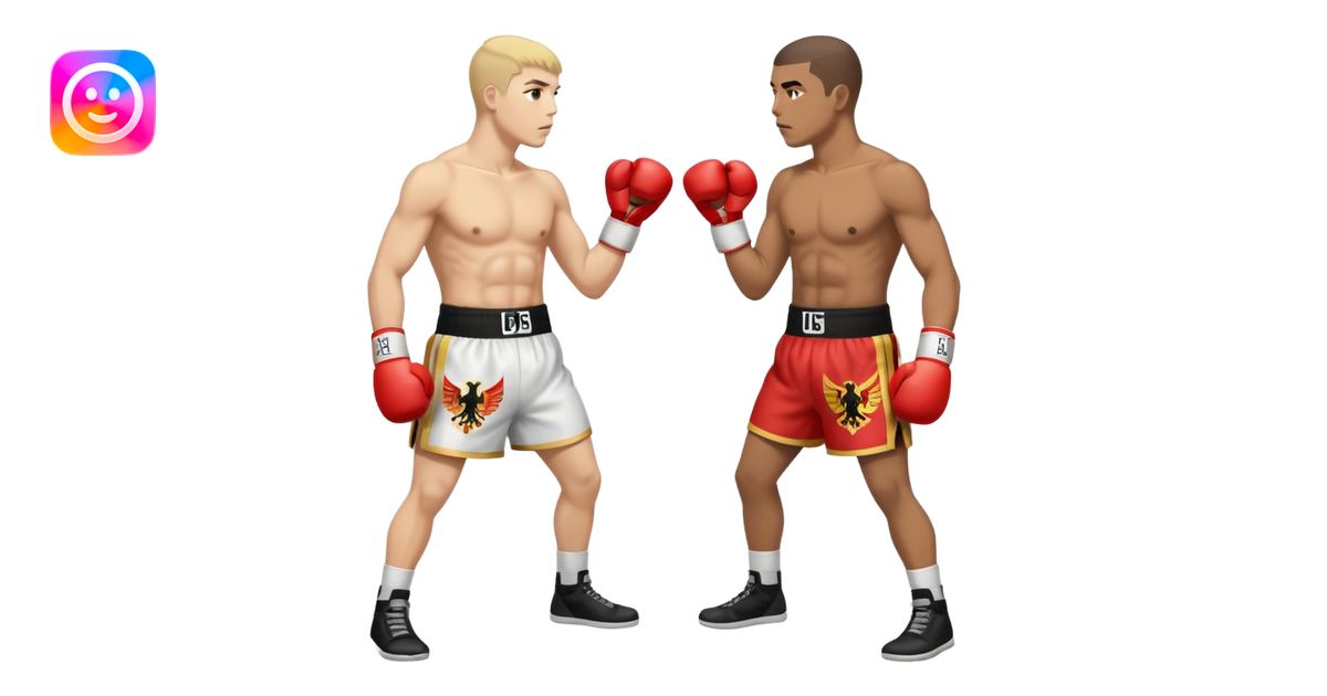 a sideways view of two boxers squaring up, one should have the flag of ...