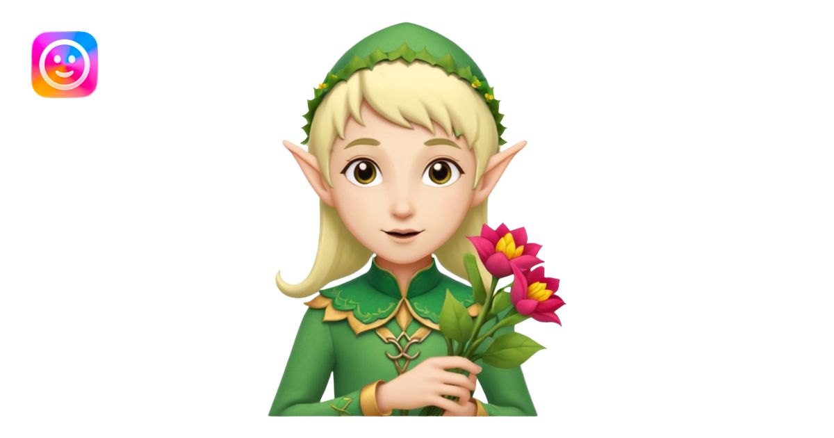 adult elf with flower bouquet emoji | AI Emoji Generator